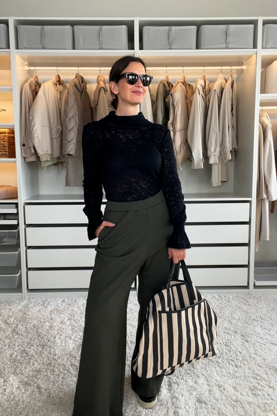 Military green wide-leg trousers (M) – VERYSMART